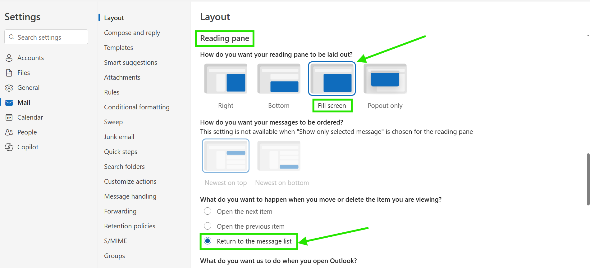 stopping Outlook 365 (new) to open the next email after deleting an ...
