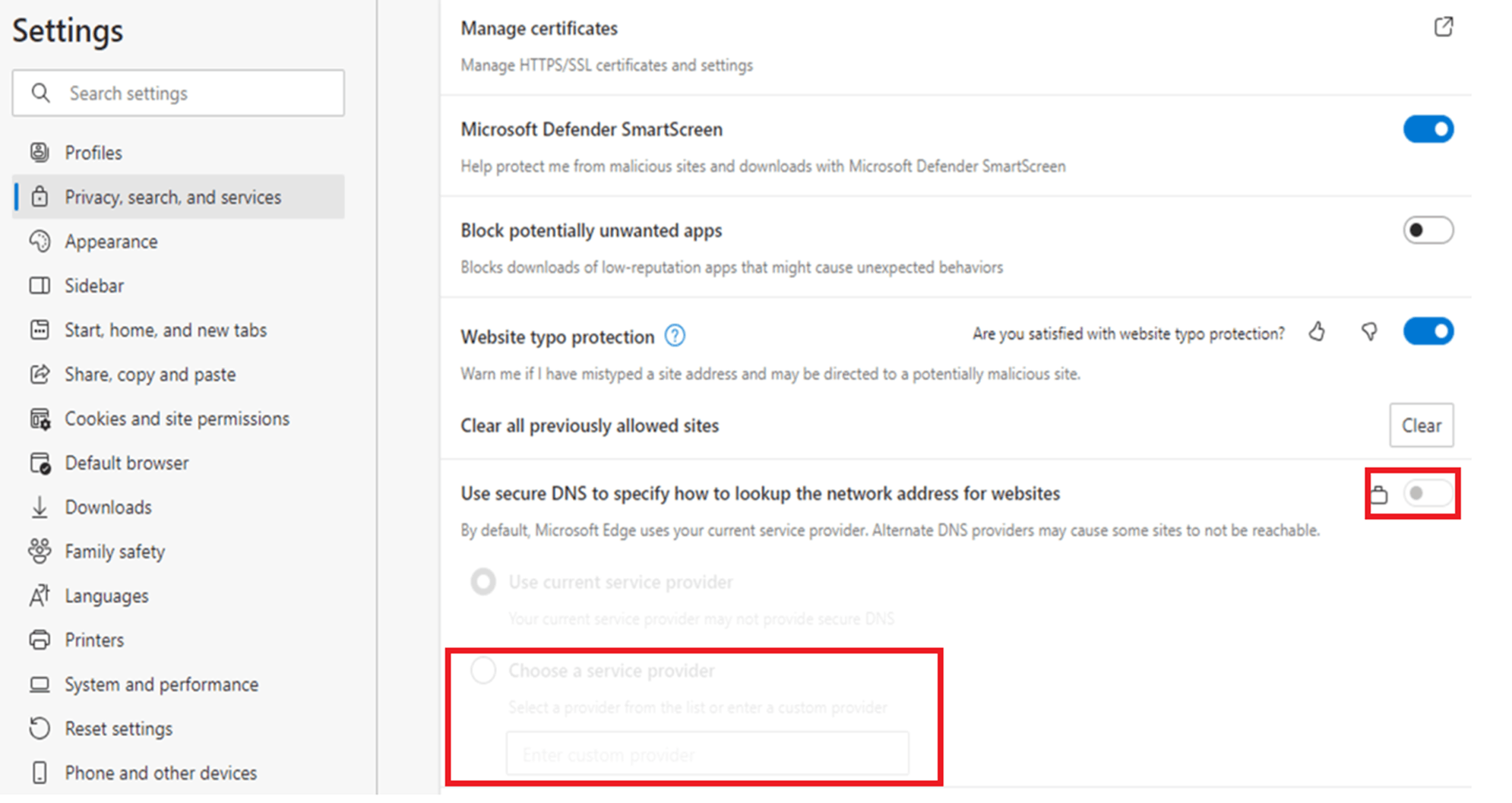 Edge simplesmente não reconhece o Bing, mas reconhece outros sites ...