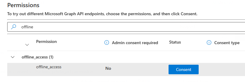 can't consent to offline_acces permission in graph explorer - Microsoft Q&A