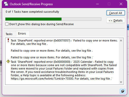 Cannot modify contacts and calendar entries in Outlook that are stored in SharePoint, after ...