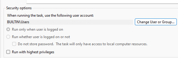 "Whether user is logged on or not" run in the background and I need it to allow user interaction ...