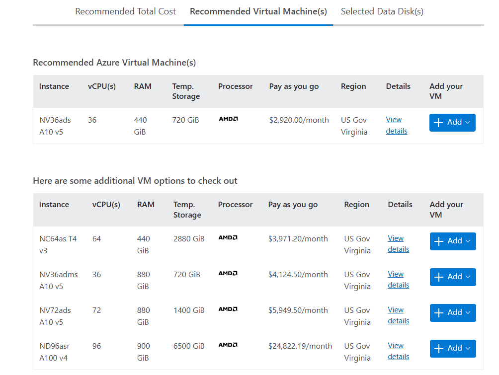 Request for Government Cloud SKUs Equivalent to Specified VMS in ...