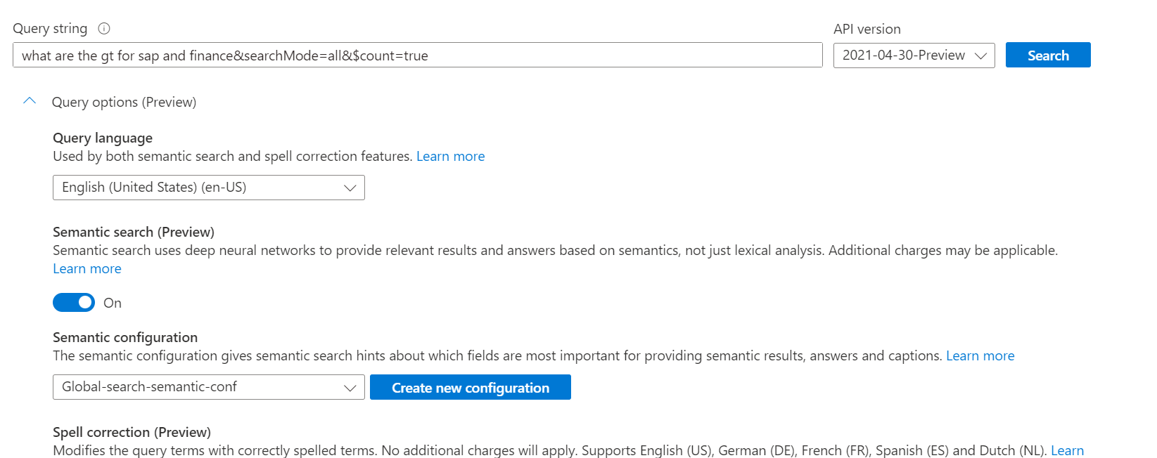 no answer when putting searchMode=all while doing sematic search ...
