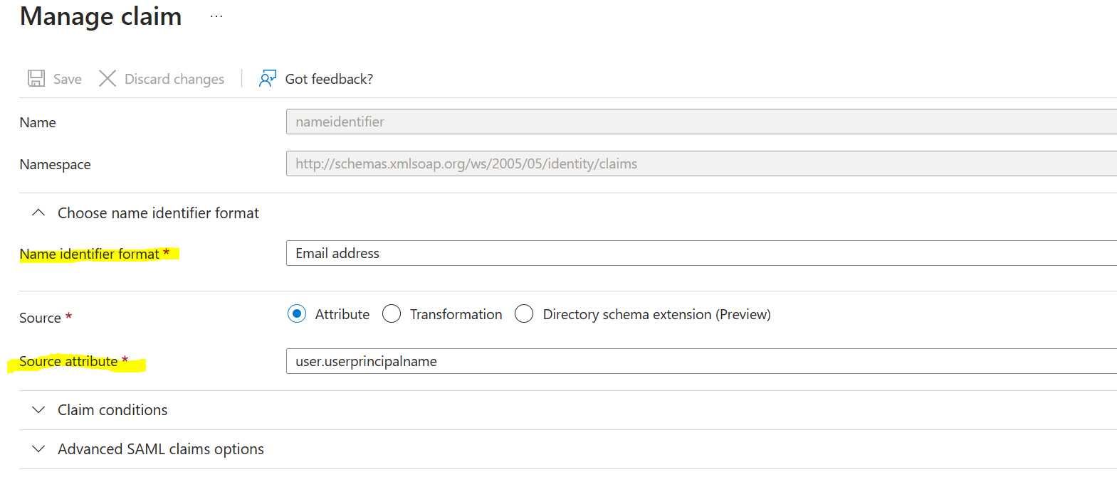 Azure AZ SSO SAML - Source attribute change breaking SSO - Microsoft Q&A