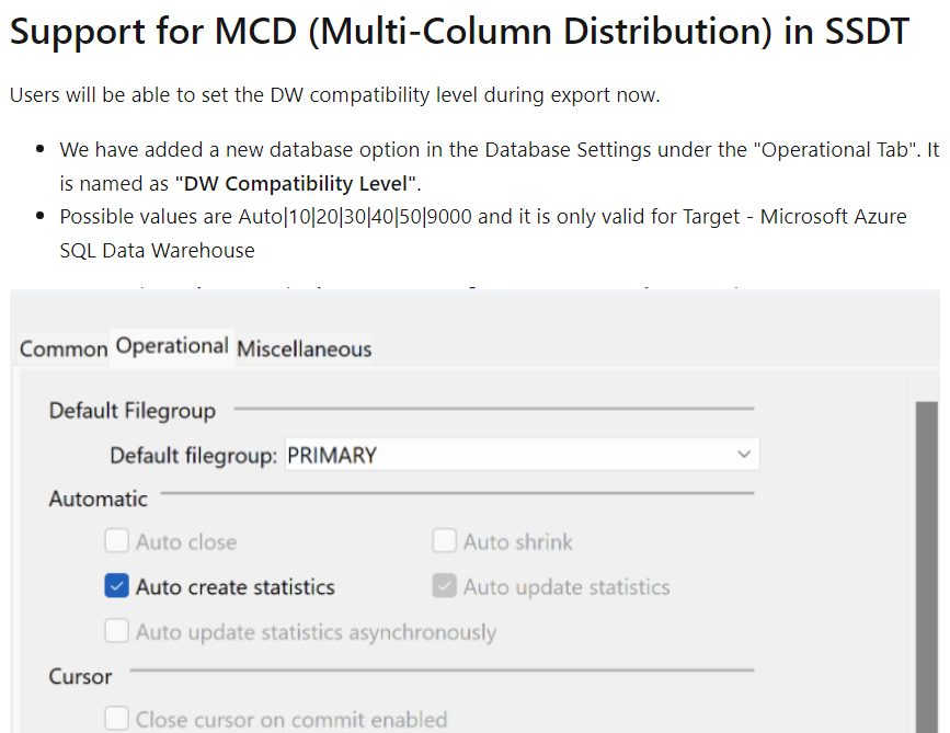 Disable support for MCD (Multi-Column Distribution) in SSDT - Microsoft Q&A