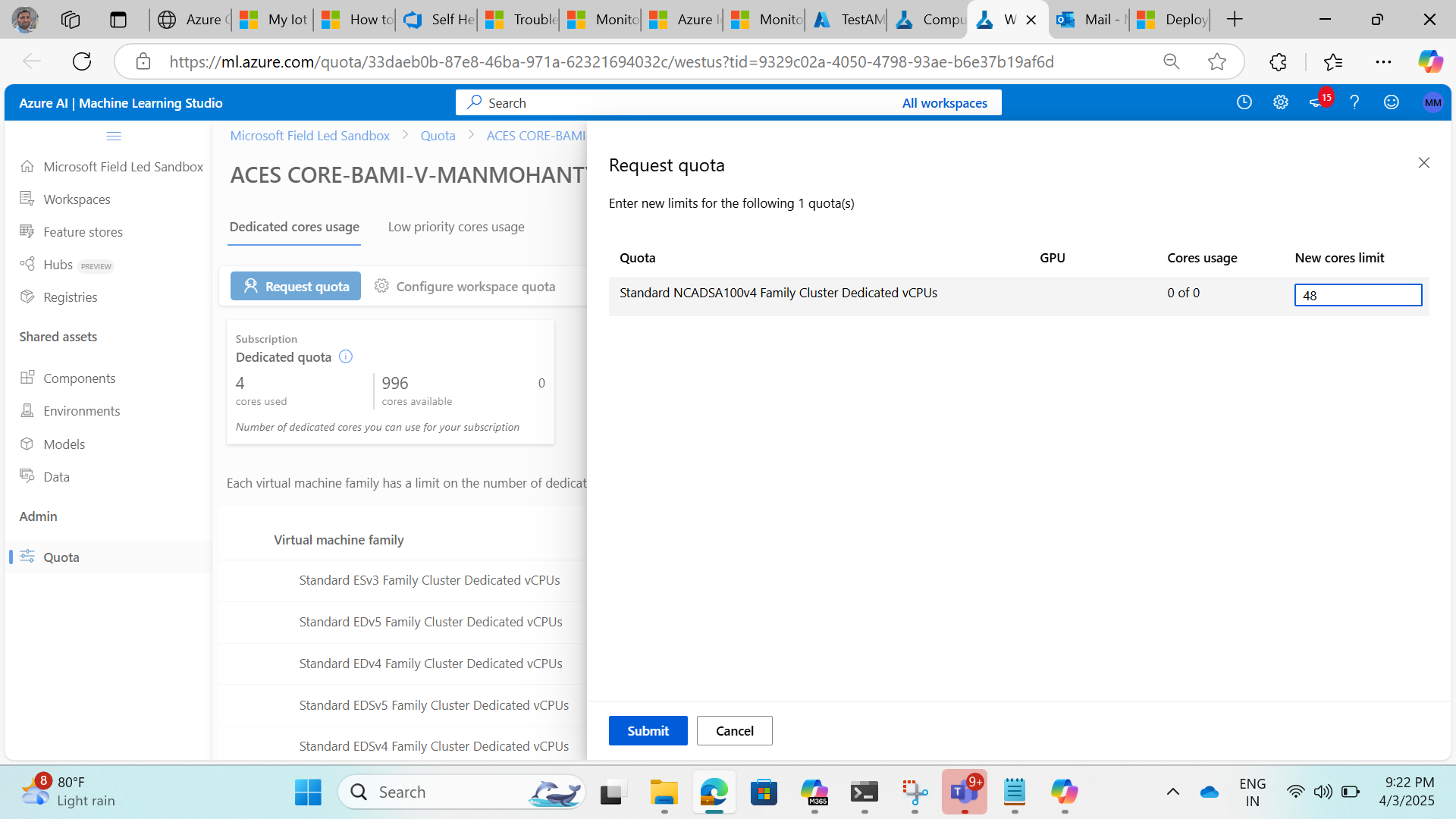 Deploy AI Model - No Quota message - Microsoft Q&A