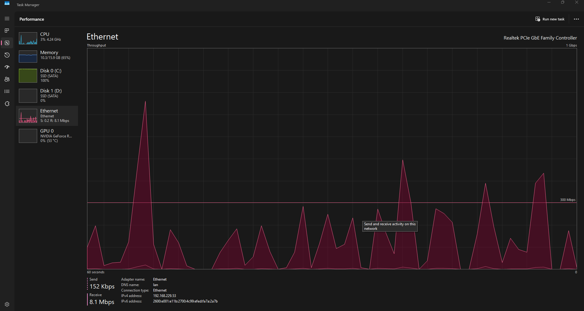 Ethernet levels spiking and dropping to 0 in task manager - Microsoft Q&A