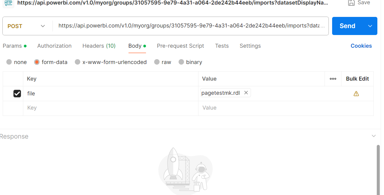 I am unable to import rdl file into powerbi group via postman ...