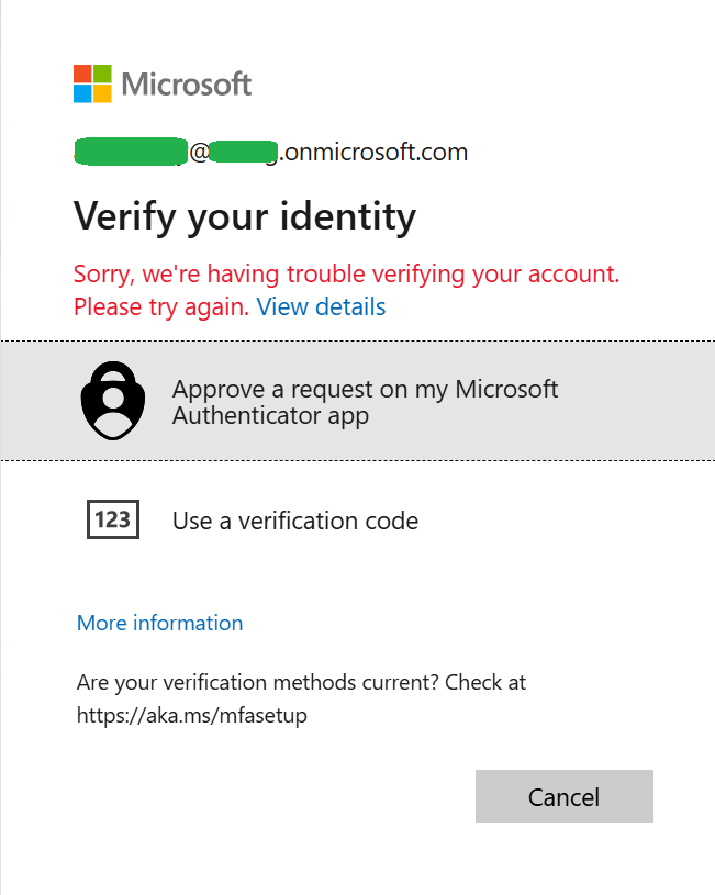 Microsoft Authenticator App- Unable to sign in my global administrator ...