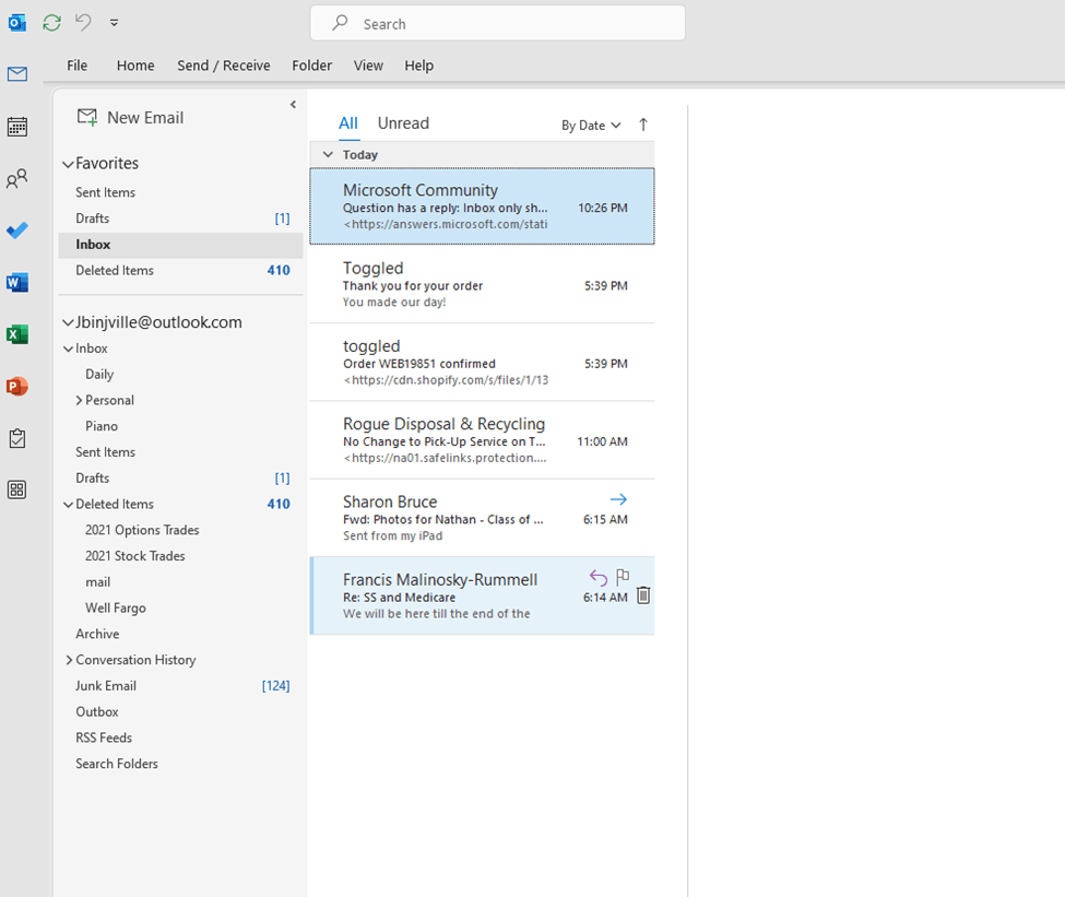 Inbox only shows messages for today - Microsoft Q&A