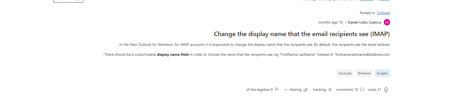 How to add DISPLAY NAME for IMAP in New Outlook in Windows? - Microsoft Q&A