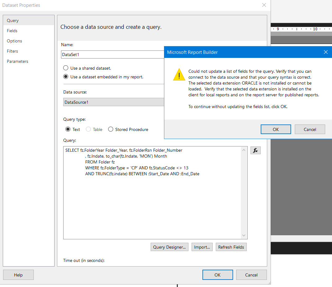 Error while modifying SSRS report using Report Builder: Data extension ... Error while modifying SSRS report using Report Builder: Data extension ...