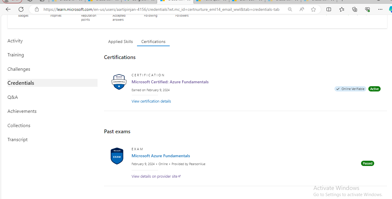 unable to view list my Microsoft certificate in my profile - Microsoft Q&A