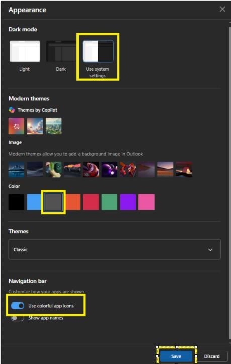 How to set "New Outlook" to a gray appearance. Not black or white ...