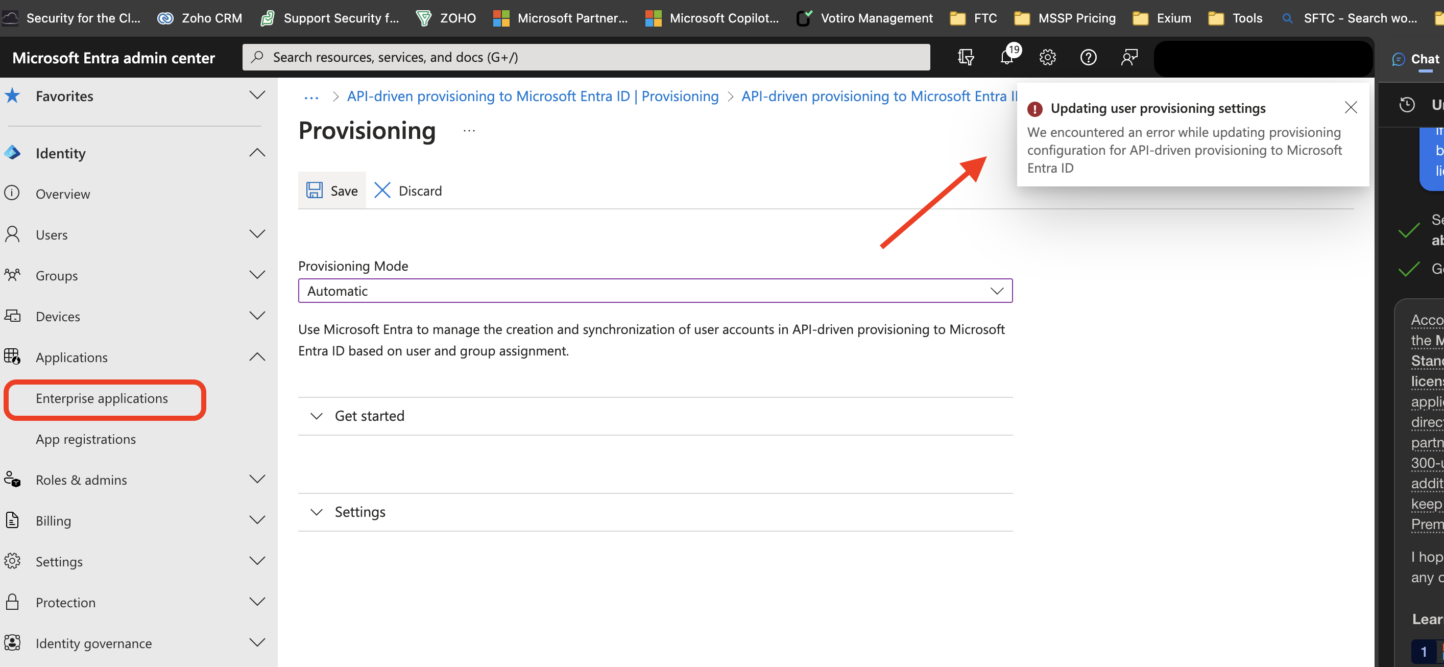 Error updating user provision with API Driven provisioning to Entra ID ... Error updating user provision with API Driven provisioning to Entra ID ...