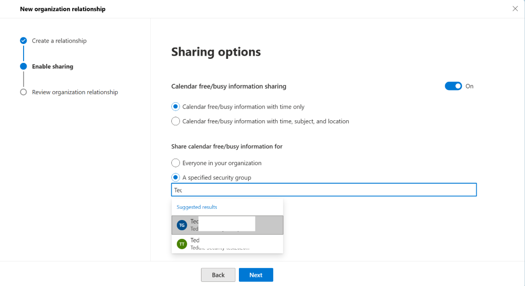 Why can’t I select a security group for calendar free/busy sharing in ...