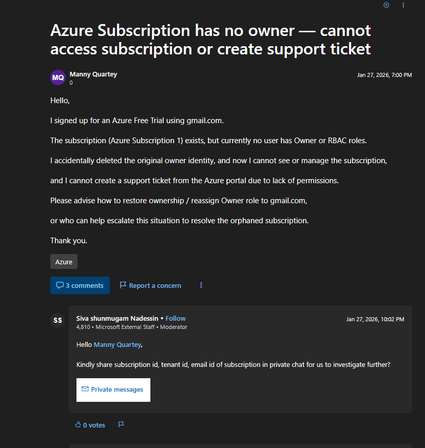 Azure Subscription has no owner — cannot access subscription or create ...