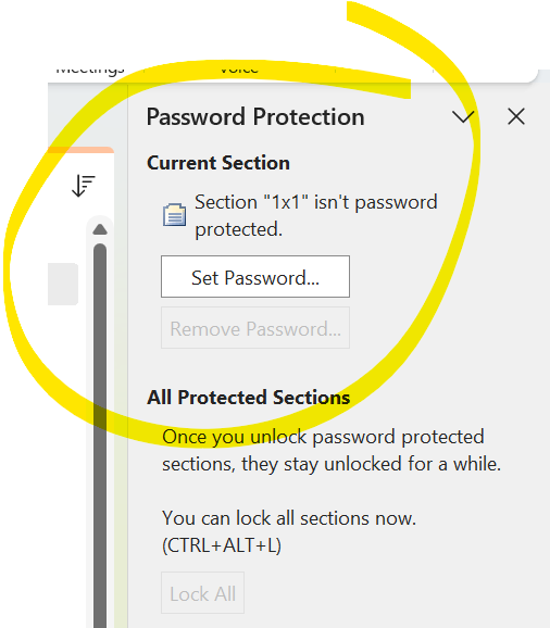 Trying to Set a Password within a OneNote section is not working ...