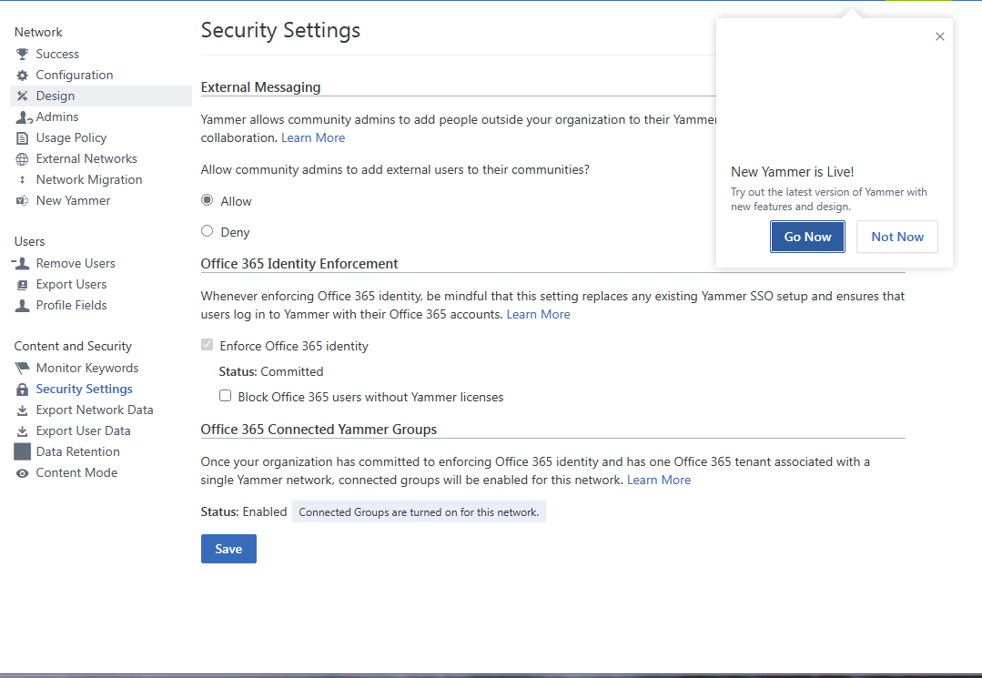 Yammer Admin Center inconsistent menus - Microsoft Q&A