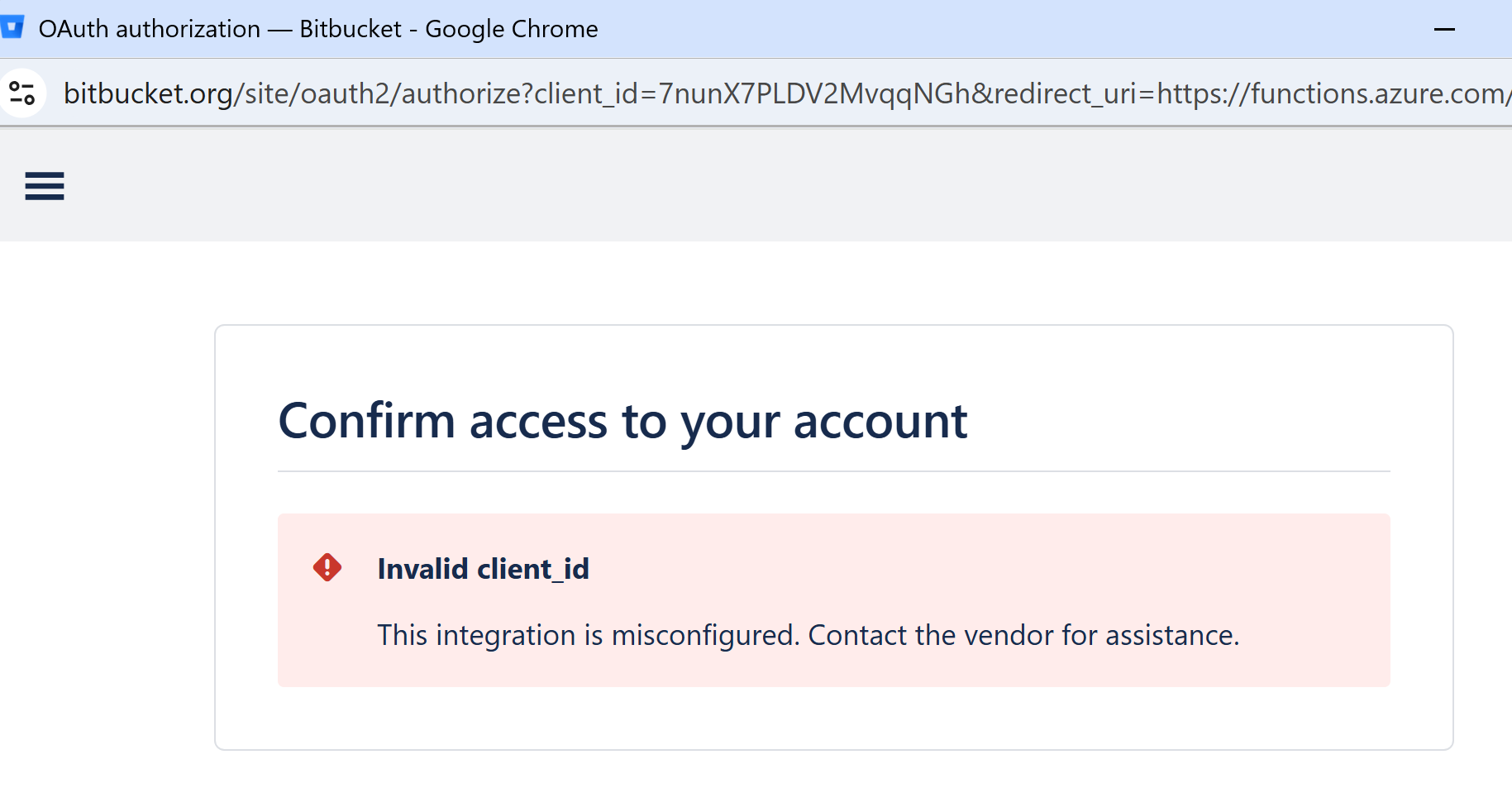 BitBucket in Deployment Centre - Confirm access to your account Invalid client_id This ...