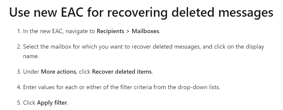 I am missing the recover deleted emails option in Exchange Online Admin ...