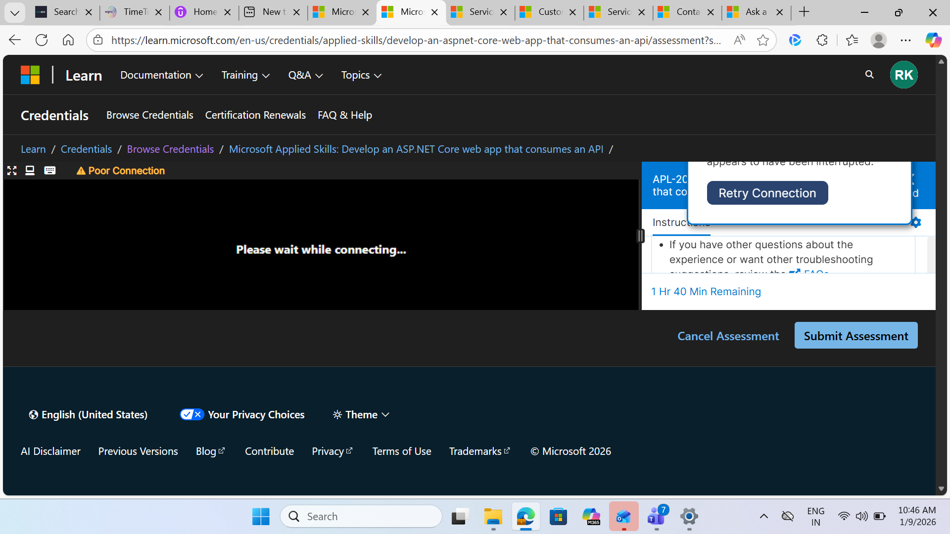 unable to load applied skills labs and it gets frozen - Microsoft Q&A