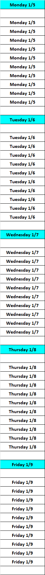 How do I get the shown date pattern to continue through the year in ...