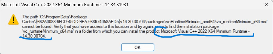 Microsoft Visual C++ 2022 X64 Minimum Runtime - 14.34.31931 doesn't install properly and some ...