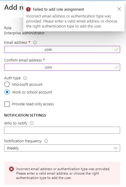 Failed to Add Role Assignment When Adding Enterprise Administrator Accounts in the Azure Portal ...