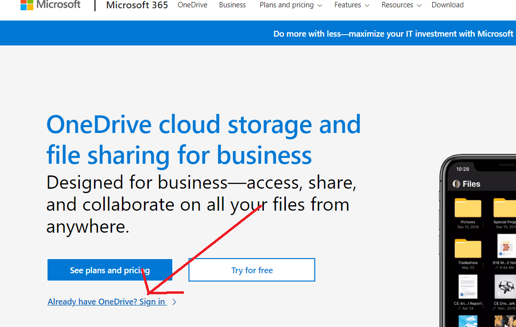 Why after clicking "Already have OneDrive? Sign in " directs me to ...