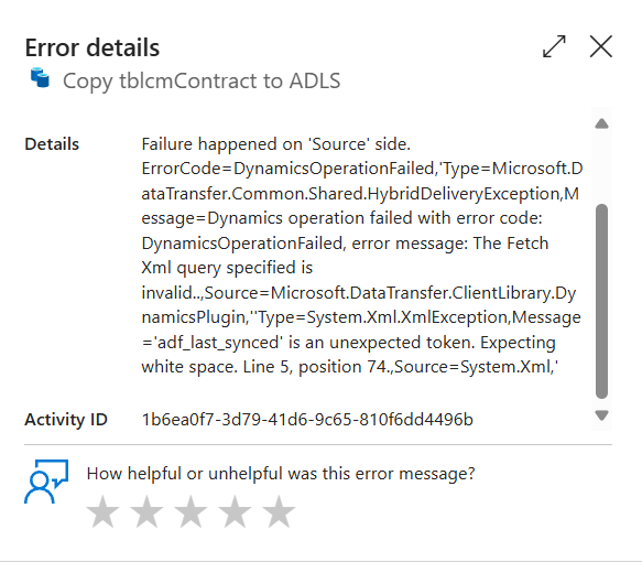 Passing a Azure Data Factory Pipeline Variable into a Fetch XML Query - Microsoft Q&A