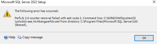 Error al querer instalar el motor del SQL Server 2022 - Microsoft Q&A