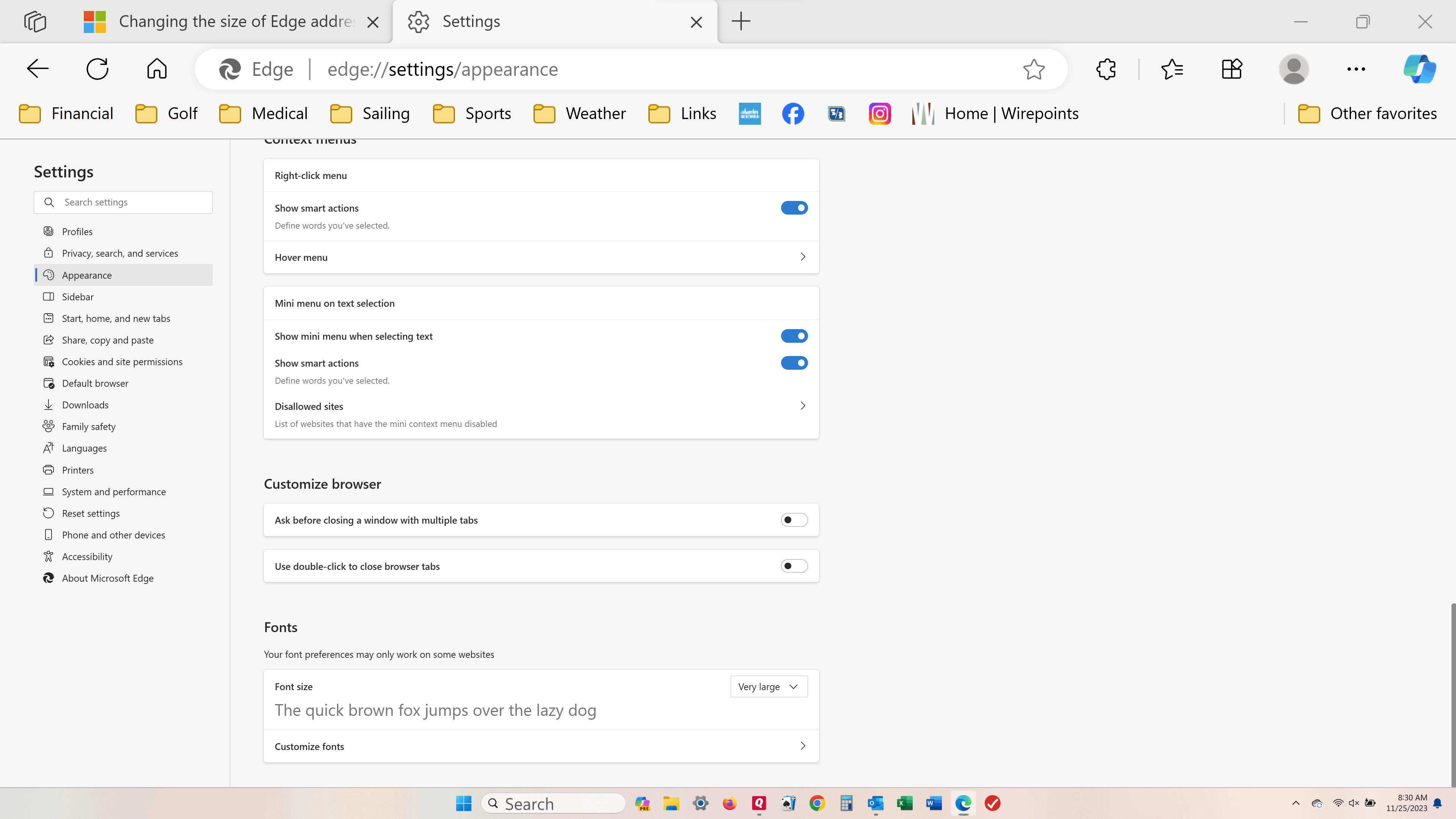 Changing the size of Edge address bar - Microsoft Q&A