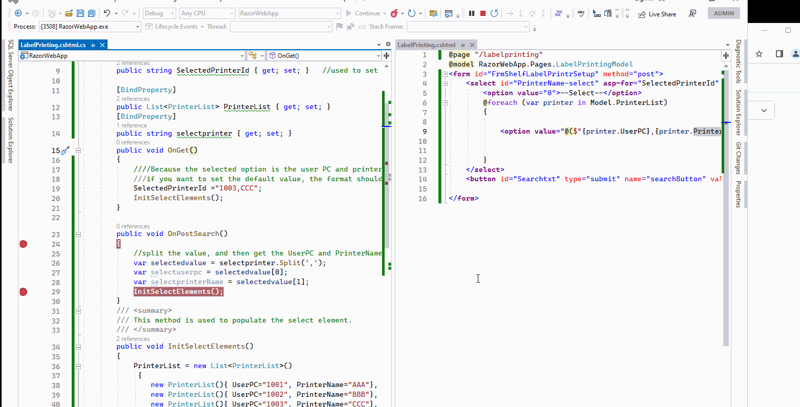 How to get selected printer name text on page model ? - Microsoft Q&A