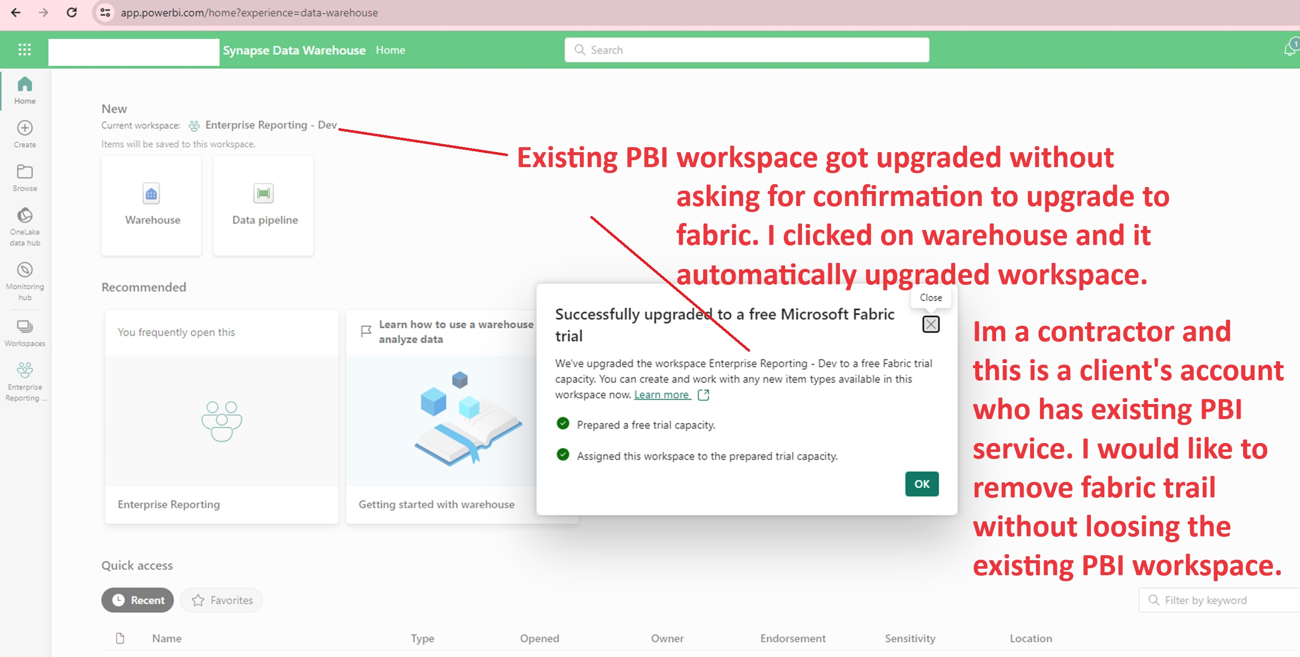 Revert back PBI workspace to pre-Fabric Trial - Microsoft Q&A