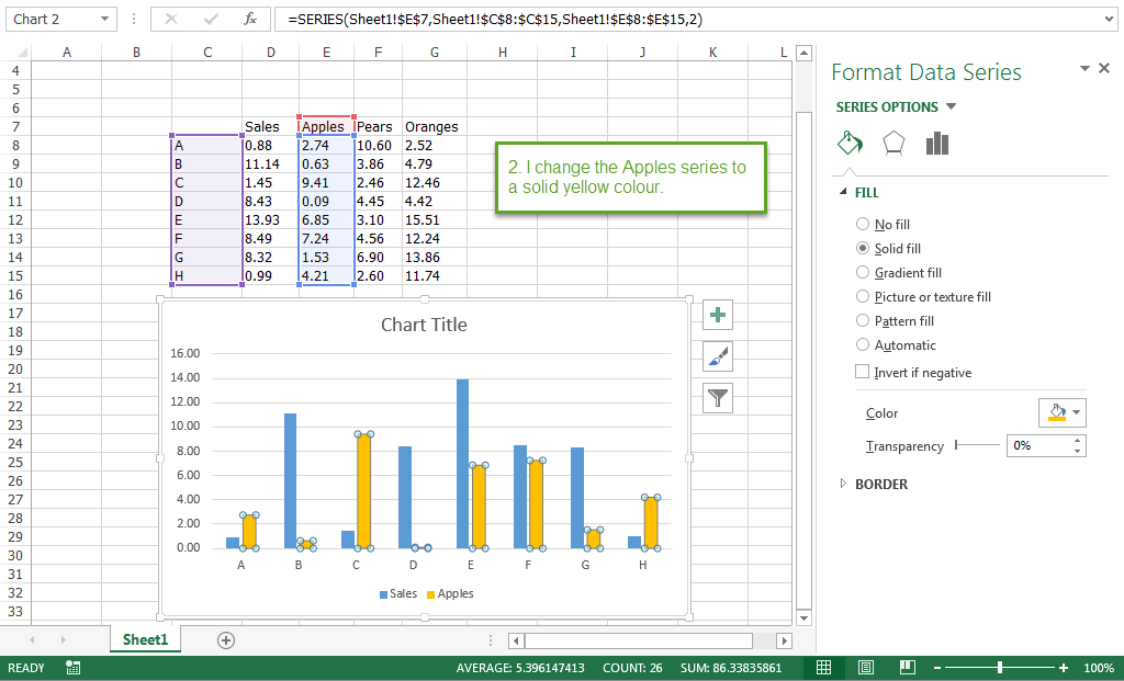Excel 2013: Chart series formatting changes when different series data ...