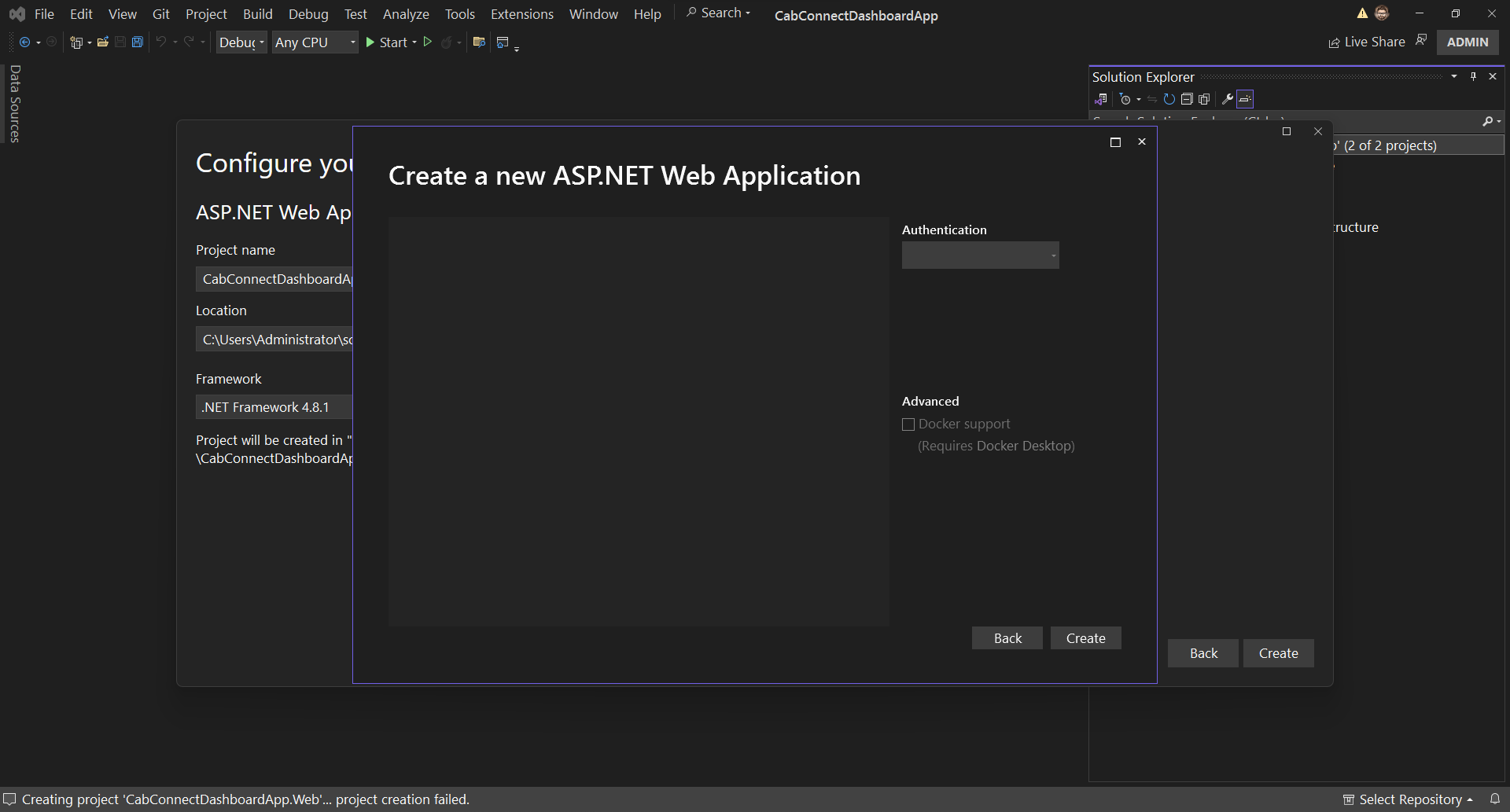 Create a New Asp.Net Application Dialog Issue - Microsoft Q&A Create a New Asp.Net Application Dialog Issue - Microsoft Q&A