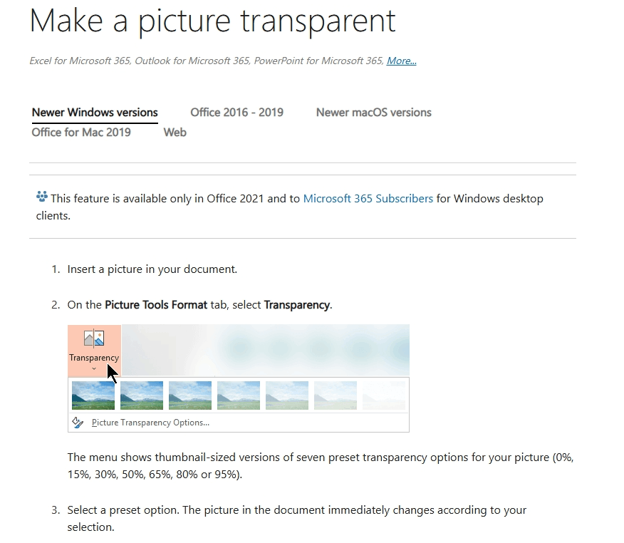 I can't find the transparency option in word. What should I do ...