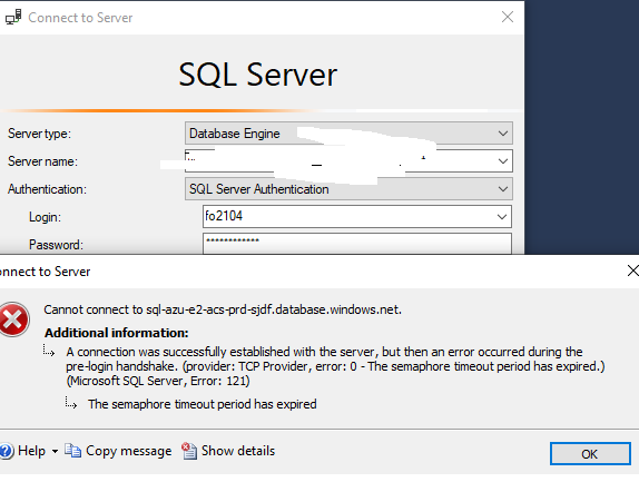 Clients inside the network cannot connect to Azure SQL Database using SQL Studio. - Microsoft Q&A
