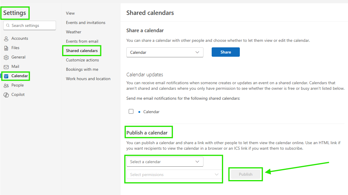 how can i create an i calnedar link from new outlook - Microsoft Q&A