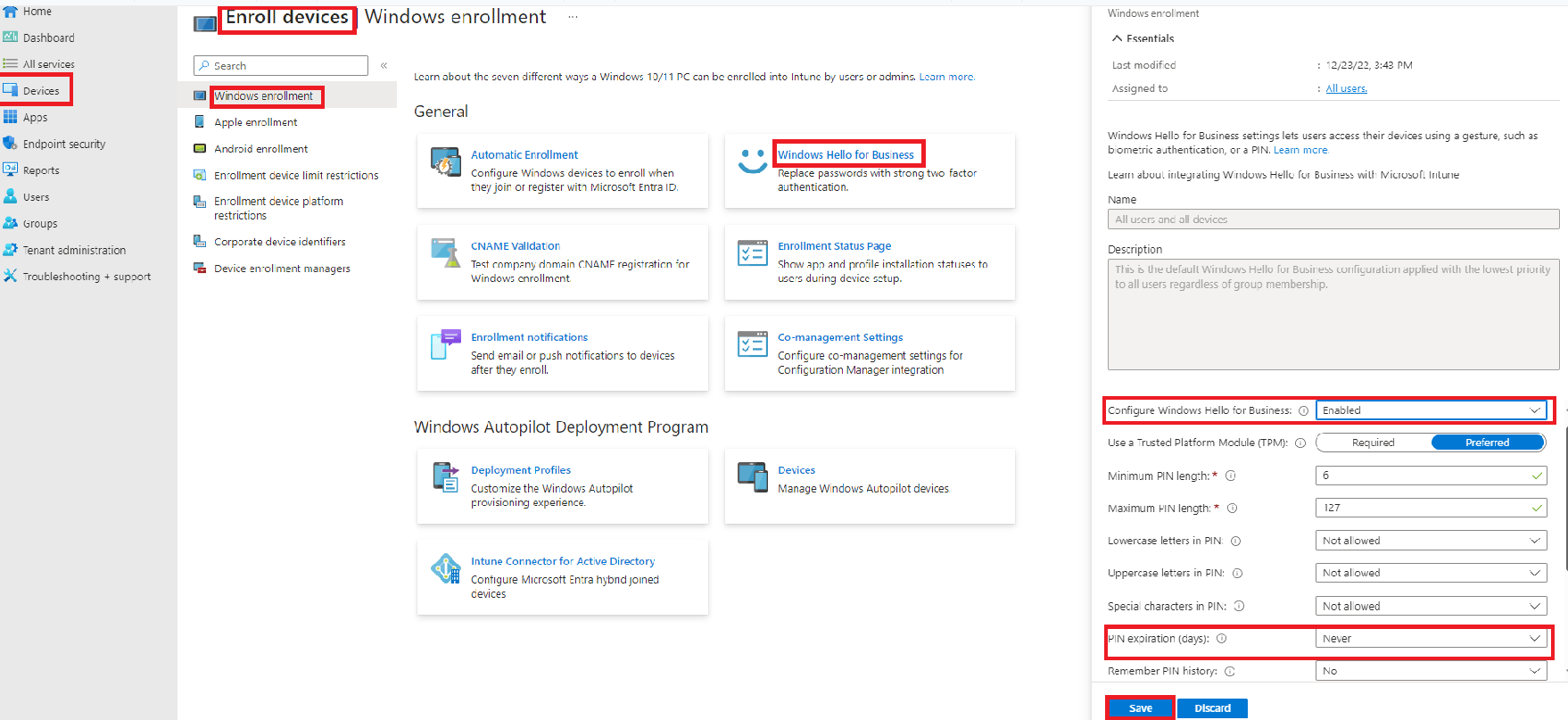 How to set Windows Hello PIN expiration days using Intune admin center? - Microsoft Q&A