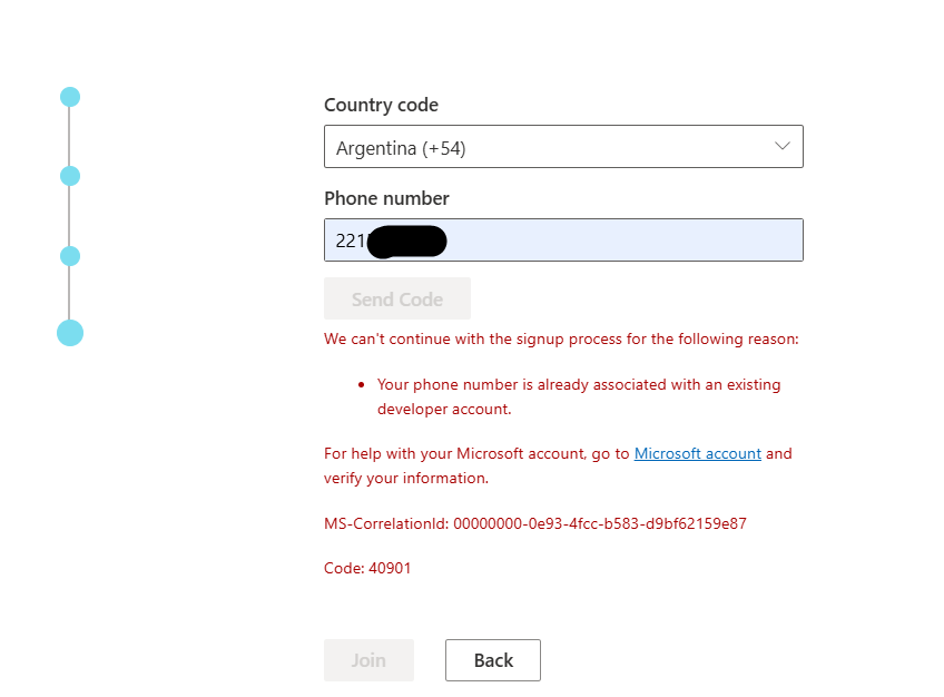Microsoft 365 Developer SMS Your phone number is already associated ...