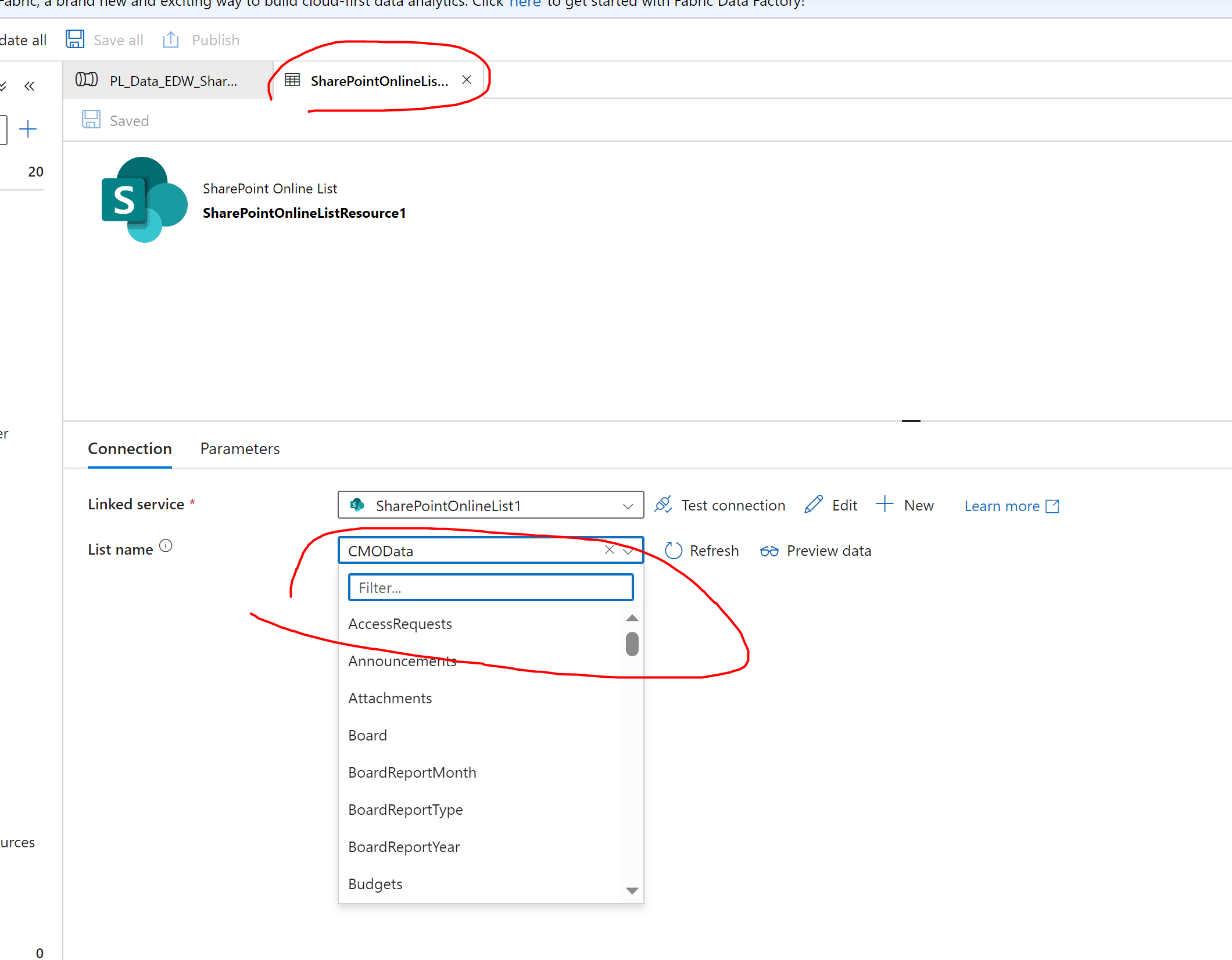 Azure Data Factory Sharepoint Online List connector can't preview data - Microsoft Q&A