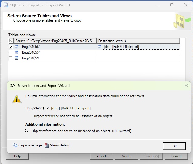 Unable to import data using MS OLE DB Provider for SQL Server ...