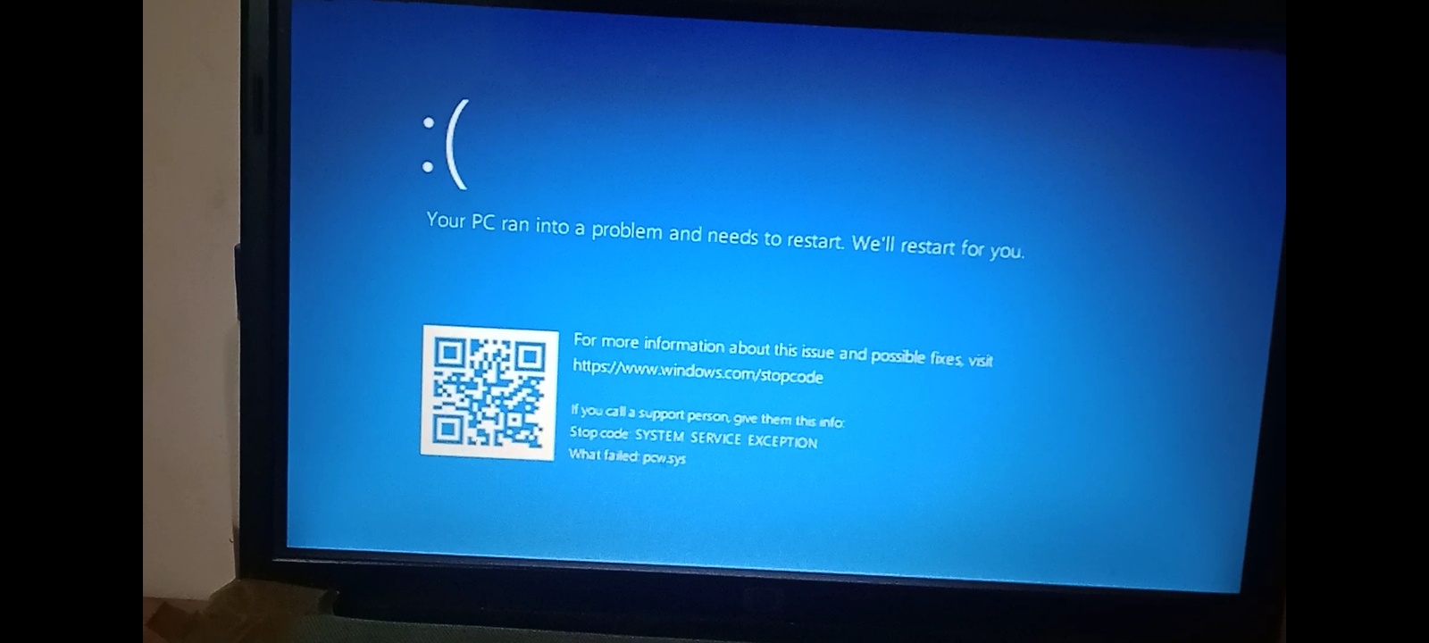 pcw.sys blue screen error - Microsoft Q&A