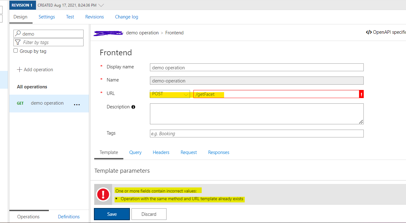 How to set the same Request URL for the different api operation ...