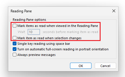 Classic outlook automatically marks emails as "read" - Microsoft Q&A