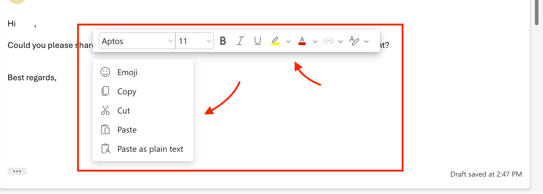 Right click on the email content shows context menu instead of OS ...