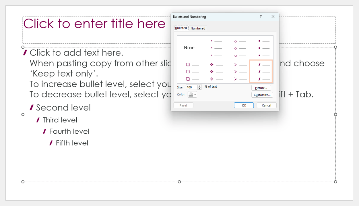 How can I re-use and re-colour non-standard bullet symbols in ...