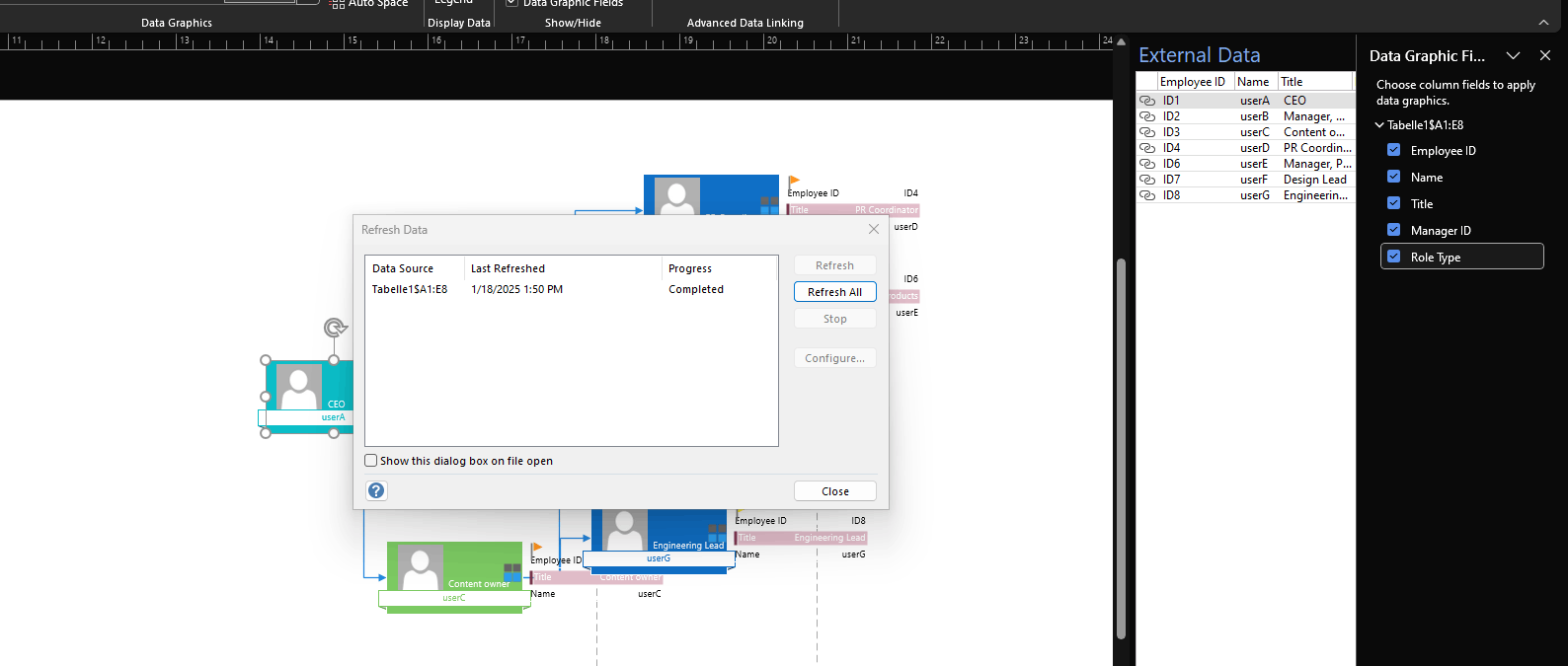 visio professional Organization chart (refresh external data ...